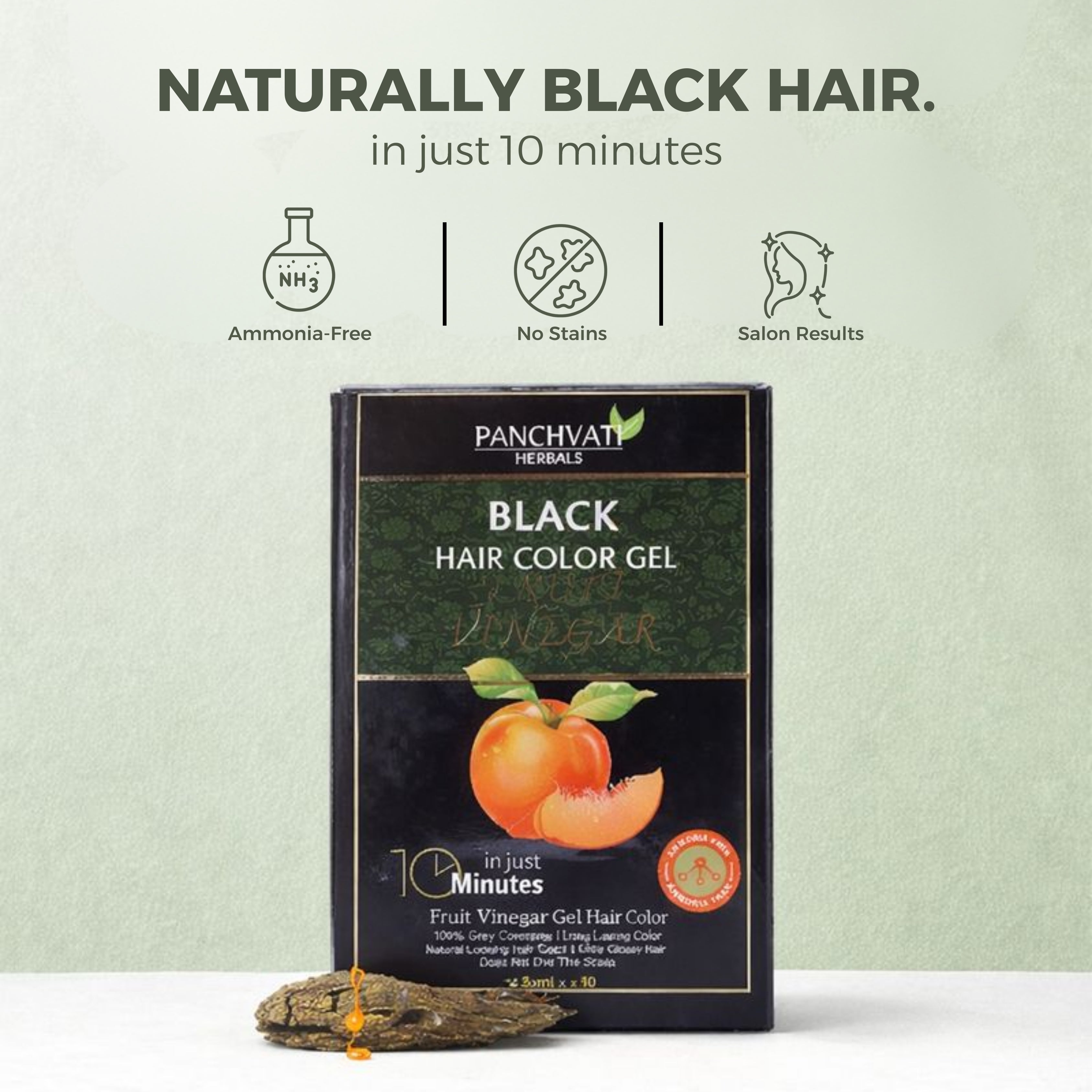 Fruit Vinegar Black Hair Color Gel | 100% Grey Coverage | 25ml × 10 Po ...